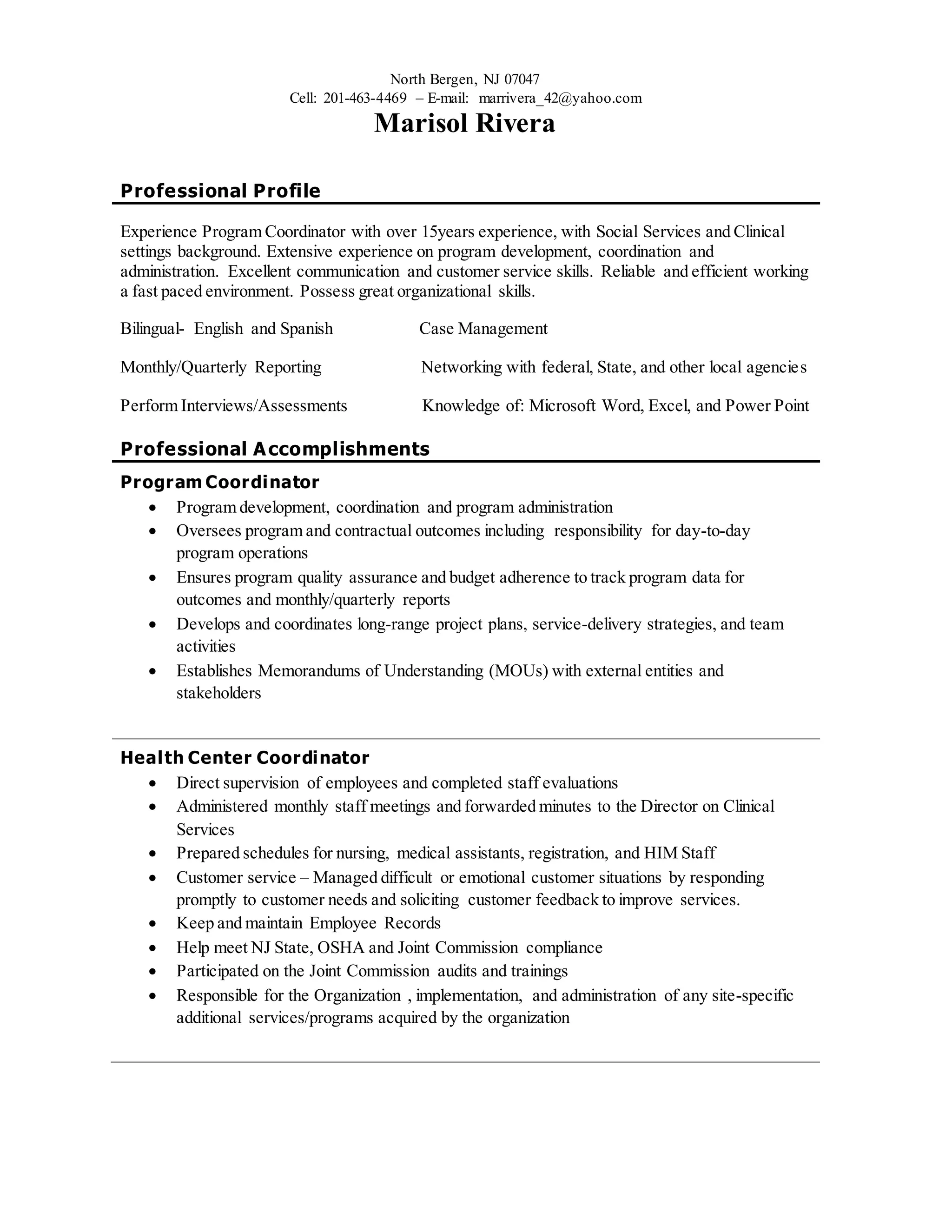 Marisol Rivera Resume New | PDF