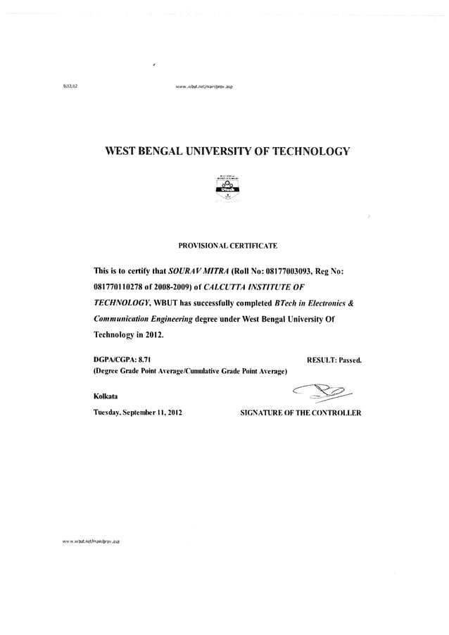 BTech Provesional Certificate | PDF