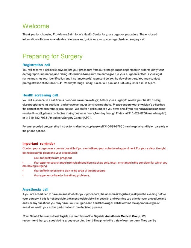 Patient Surgery Handbook Linear Version | DOCX | Healthcare Industry ...