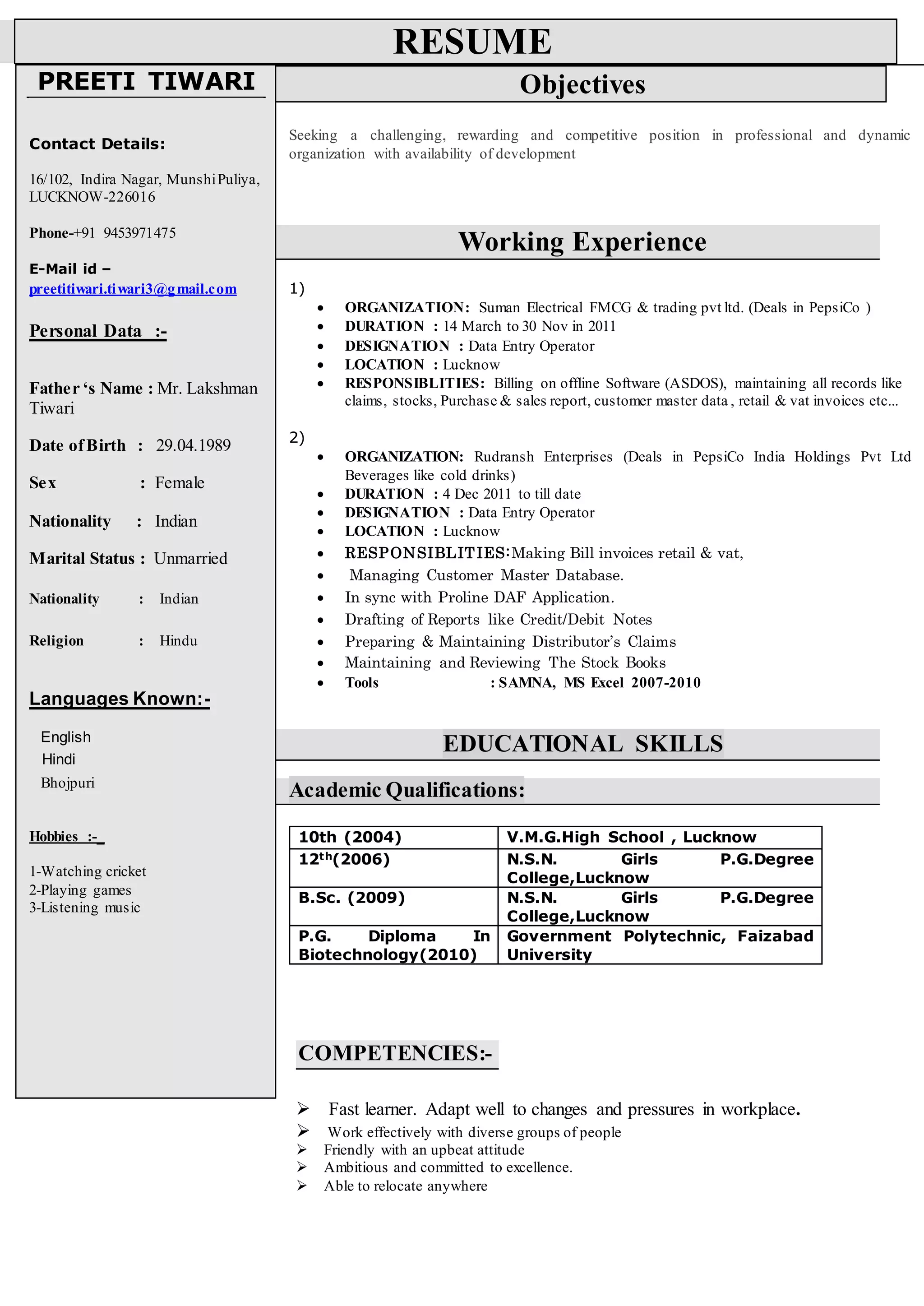 Preeti Resume | DOCX | Business | Business and Finance