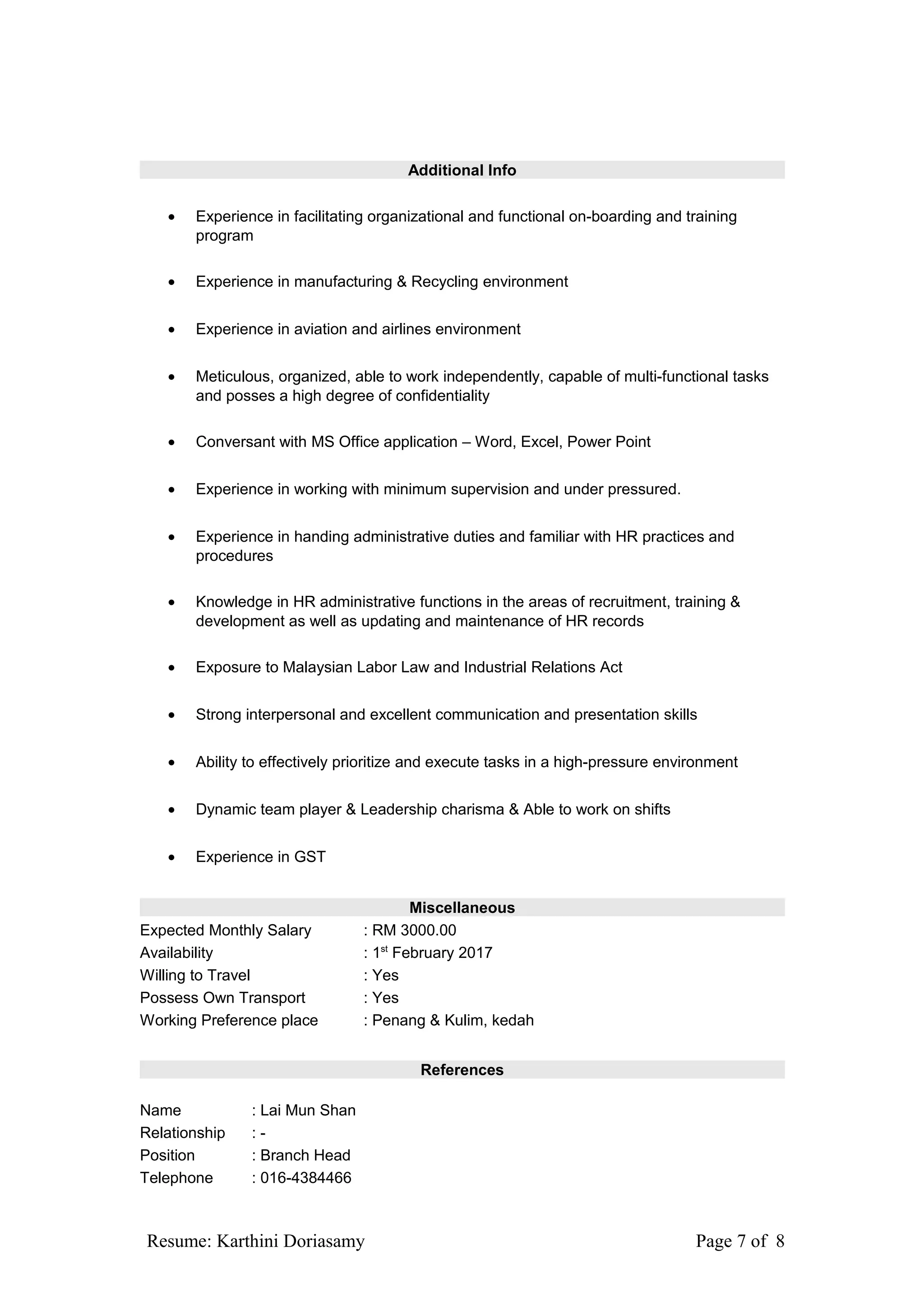 Karthini Resume 2016 | DOC