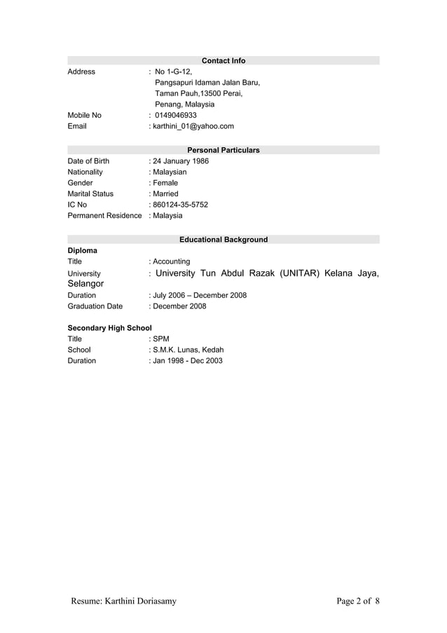 Karthini Resume 2016 | PDF