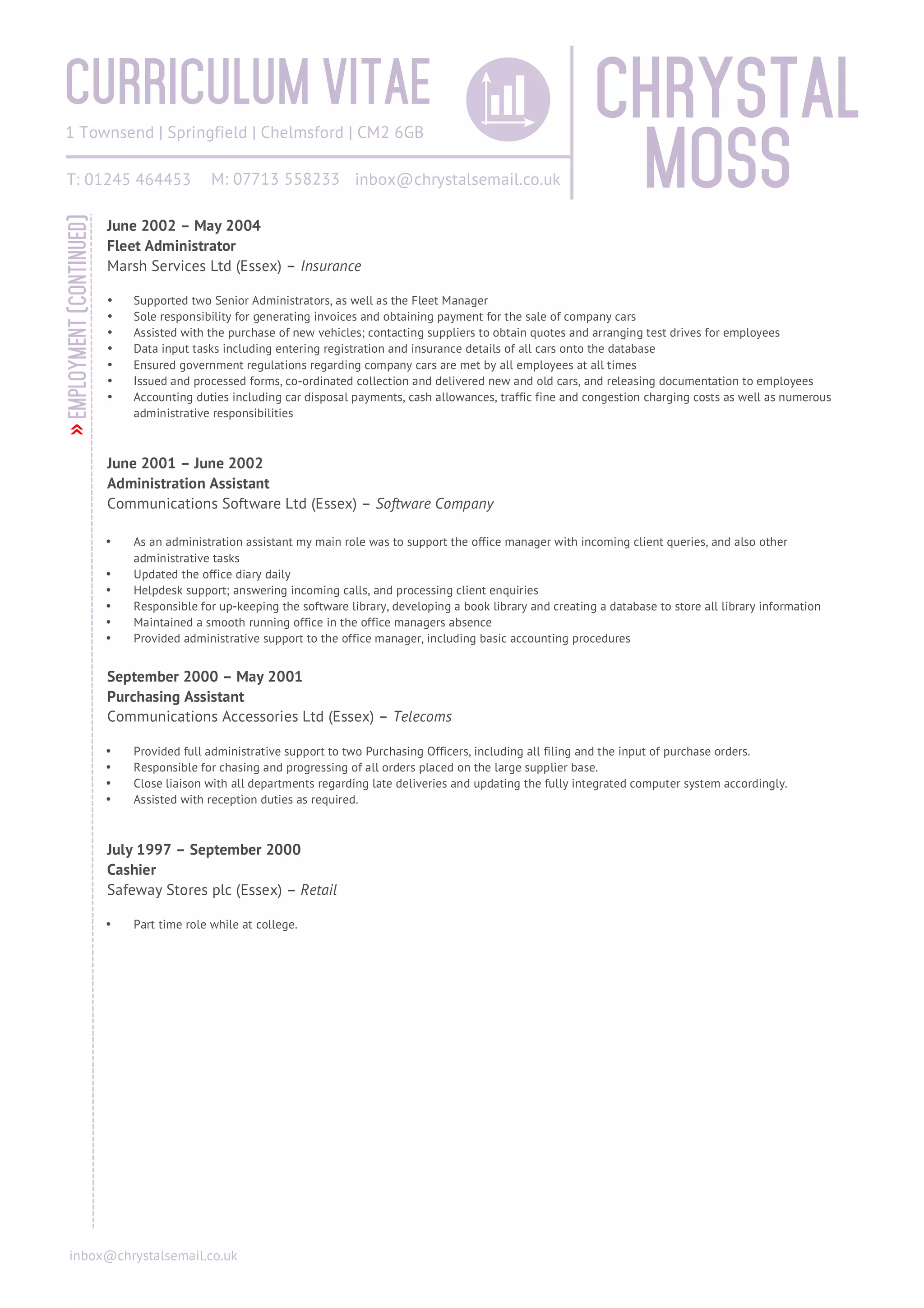 Chrystal Moss CV 2016 | PDF