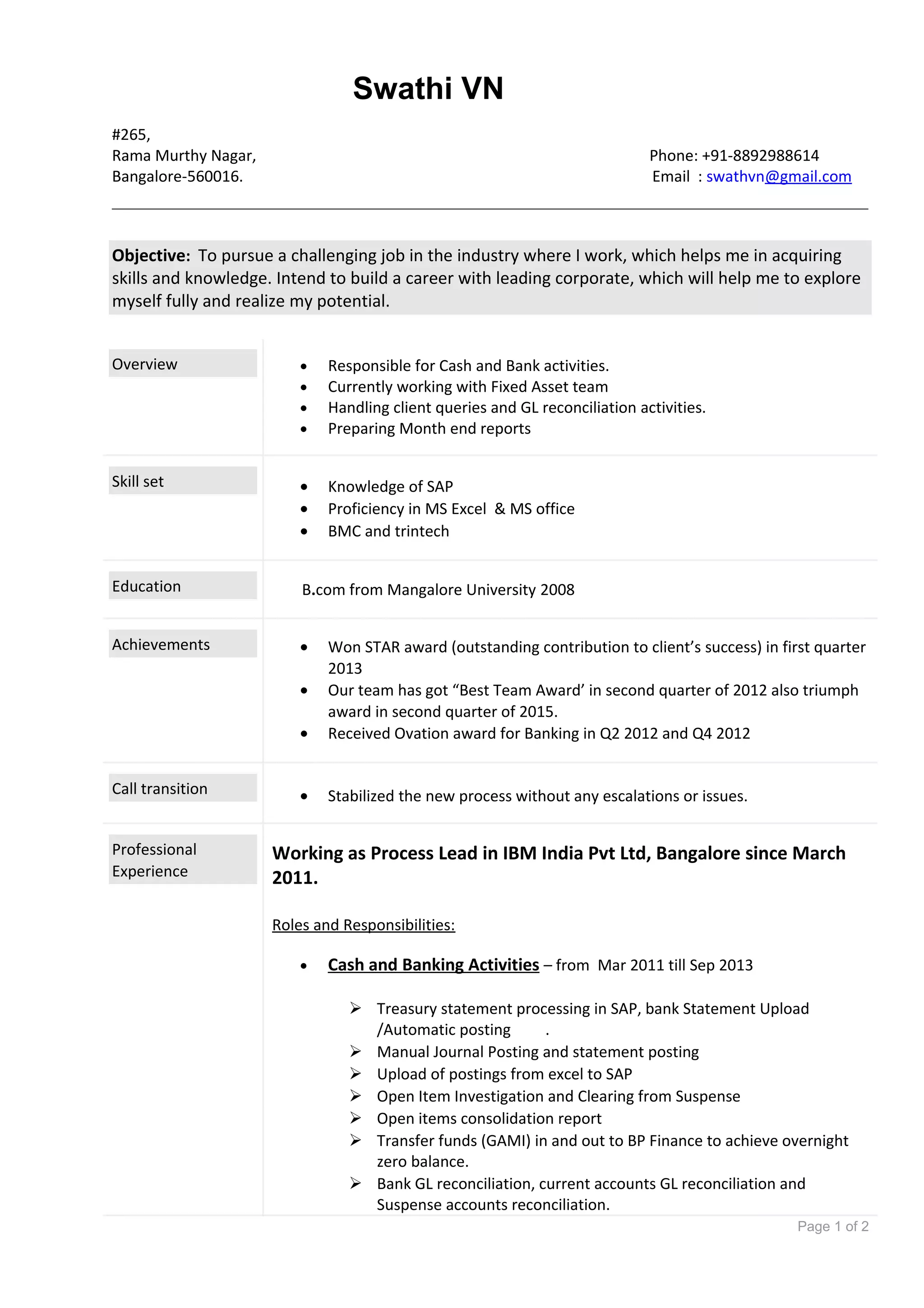 swathi vn _Resume | PDF