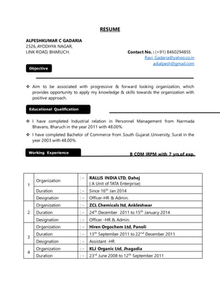 C.V. - Alpesh Gadaria | DOCX | Human Resources | Business