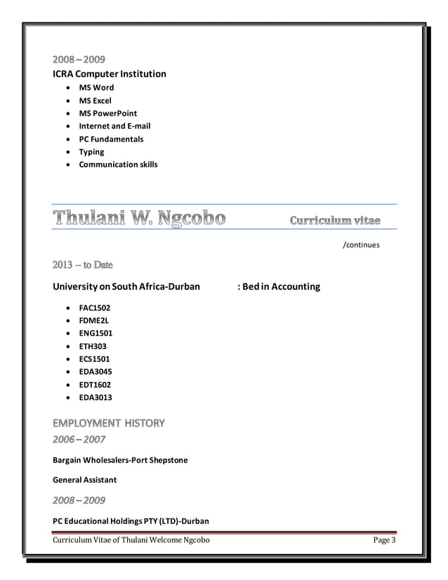 Thulani W. NEW CV-1 | DOCX | Africa Travel | Travel Locations