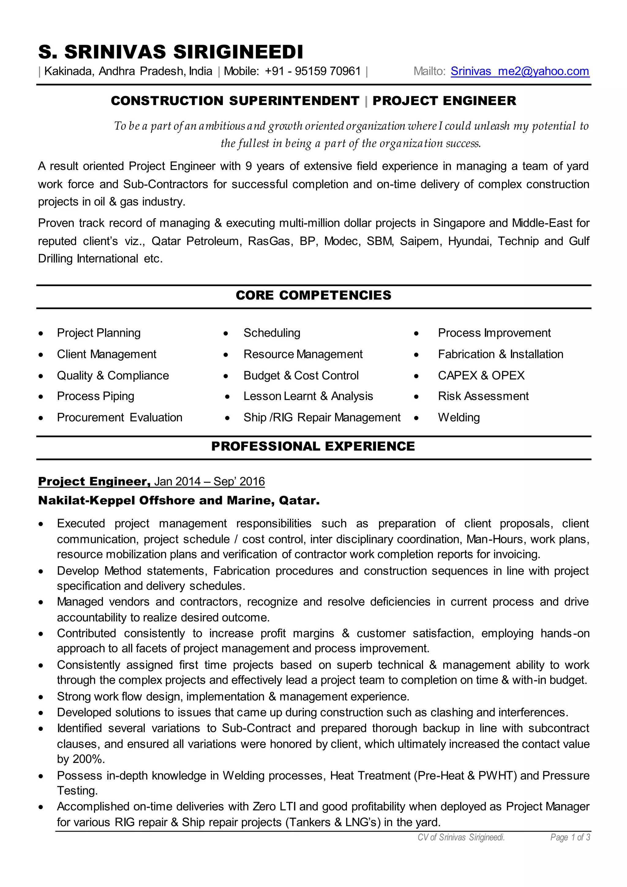 SRINIVAS_Project Engineer_Construction Superintendent | DOCX