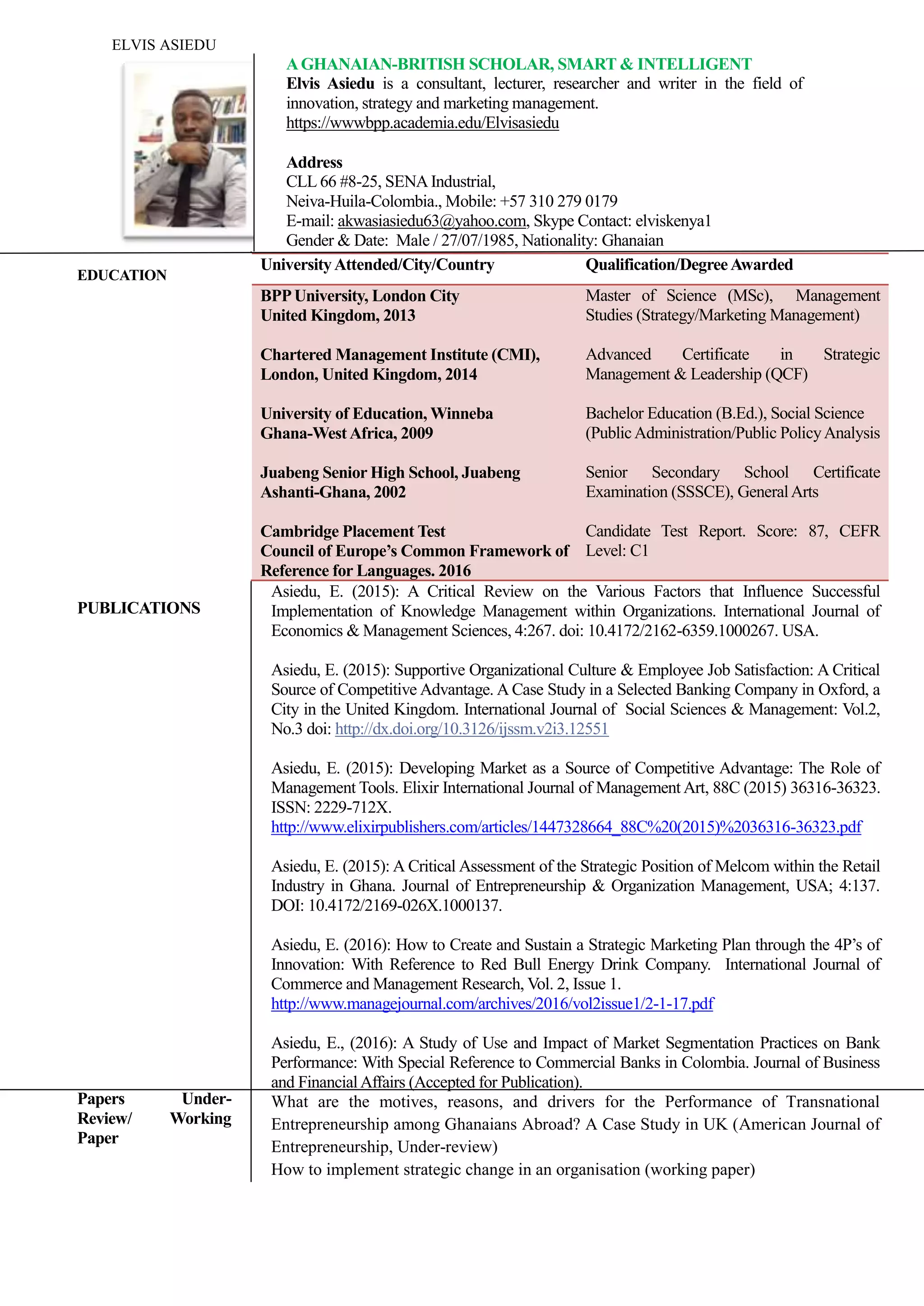 Asiedu's CV, | PDF