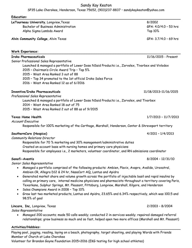 Sandy Keaton Resume 8-2016 | PDF
