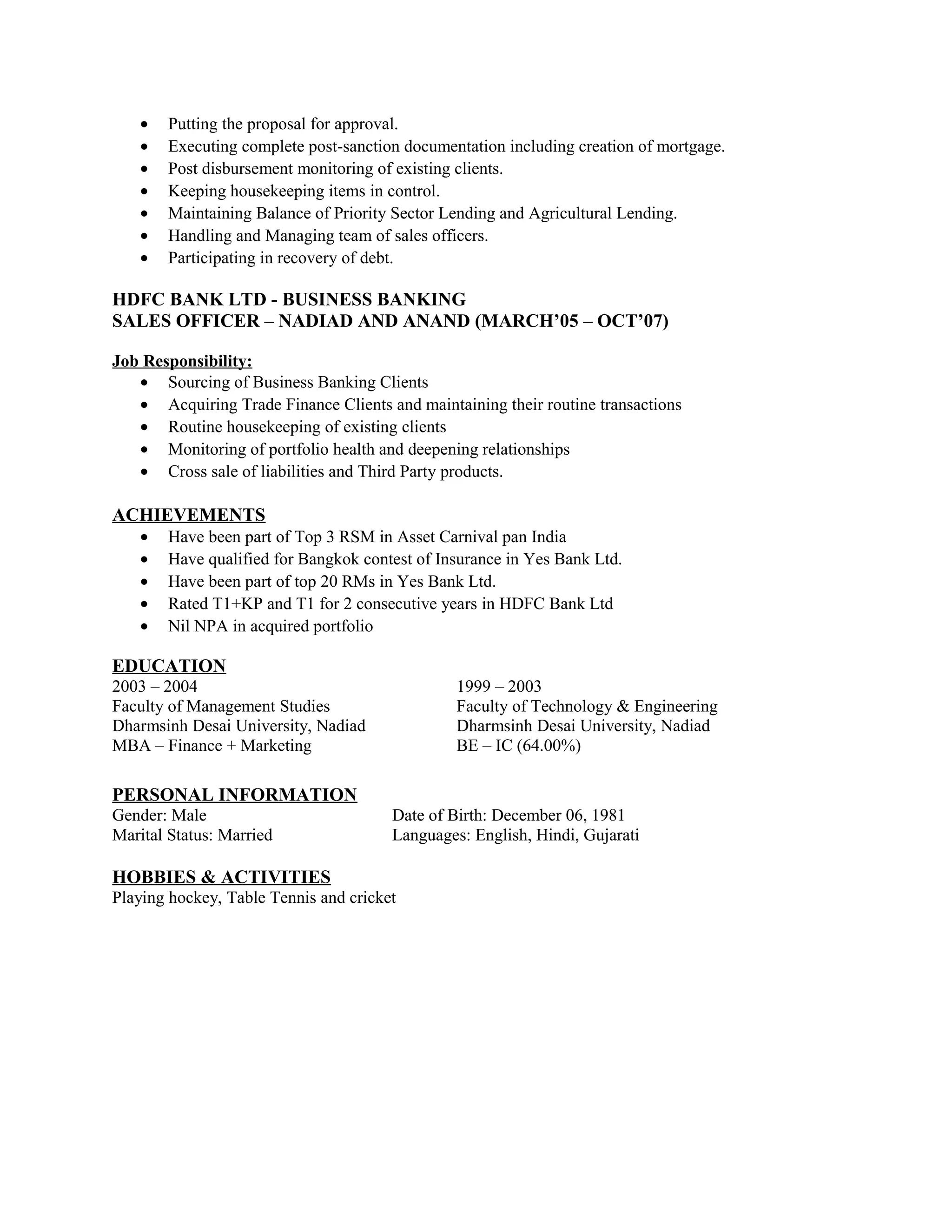 Chirag Shah commercial Resume | DOC