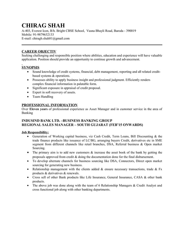 Chirag Shah commercial Resume | DOC