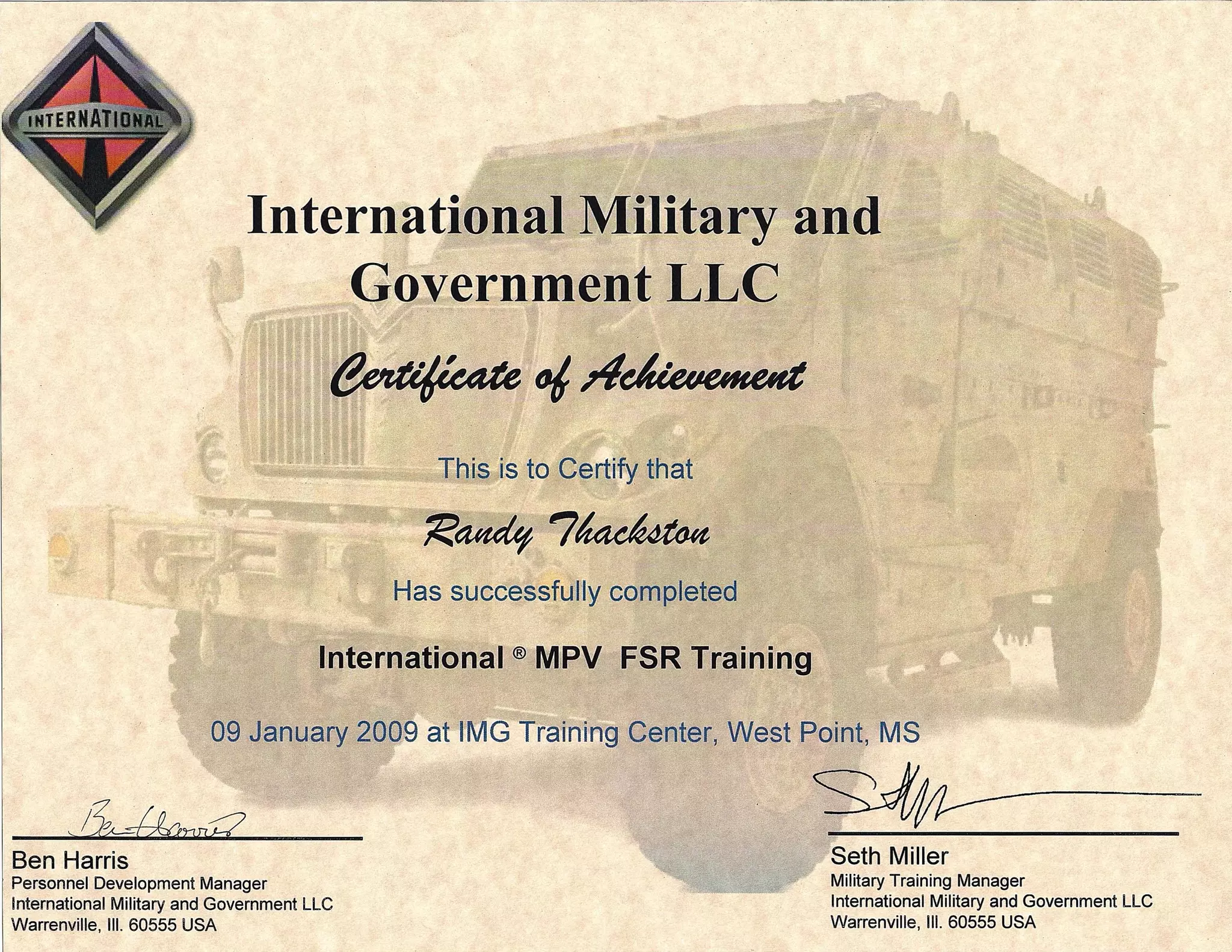 NAVISTAR FSR Certificate | PDF