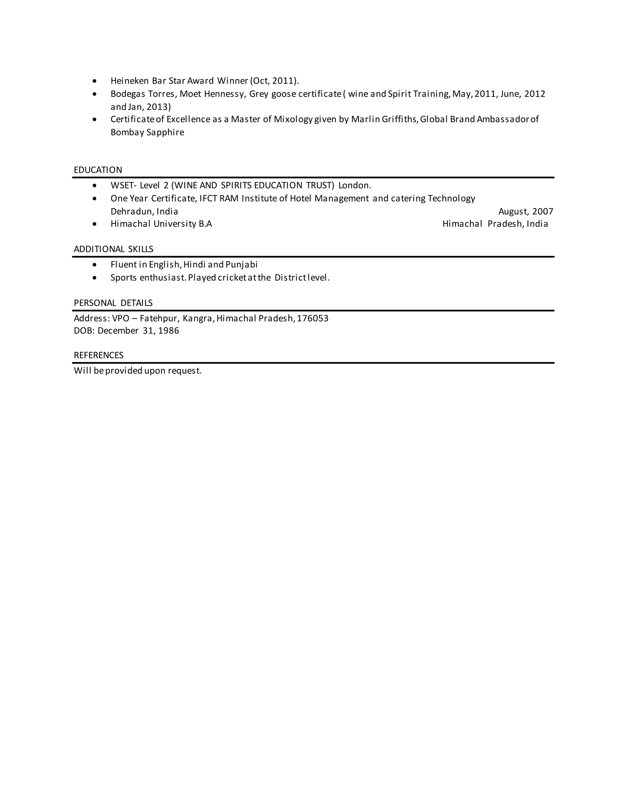 Rana Resume | DOCX | Alcoholic Beverages | Food & Drink