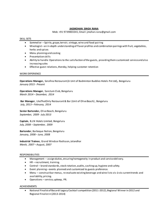 Rana Resume | DOCX | Alcoholic Beverages | Food & Drink