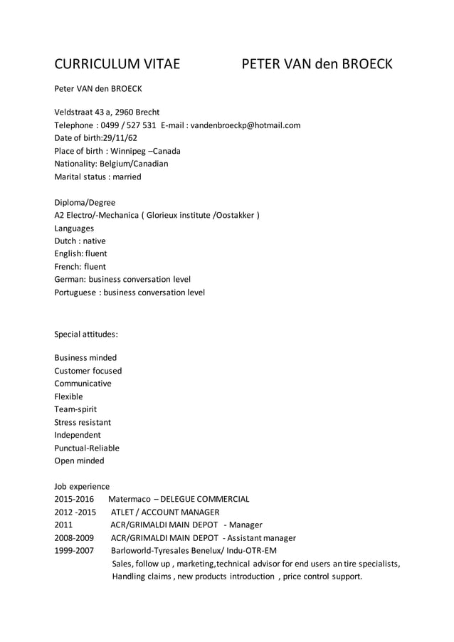 CURRICULUM VITAE PETER VAN den BROECK | DOCX