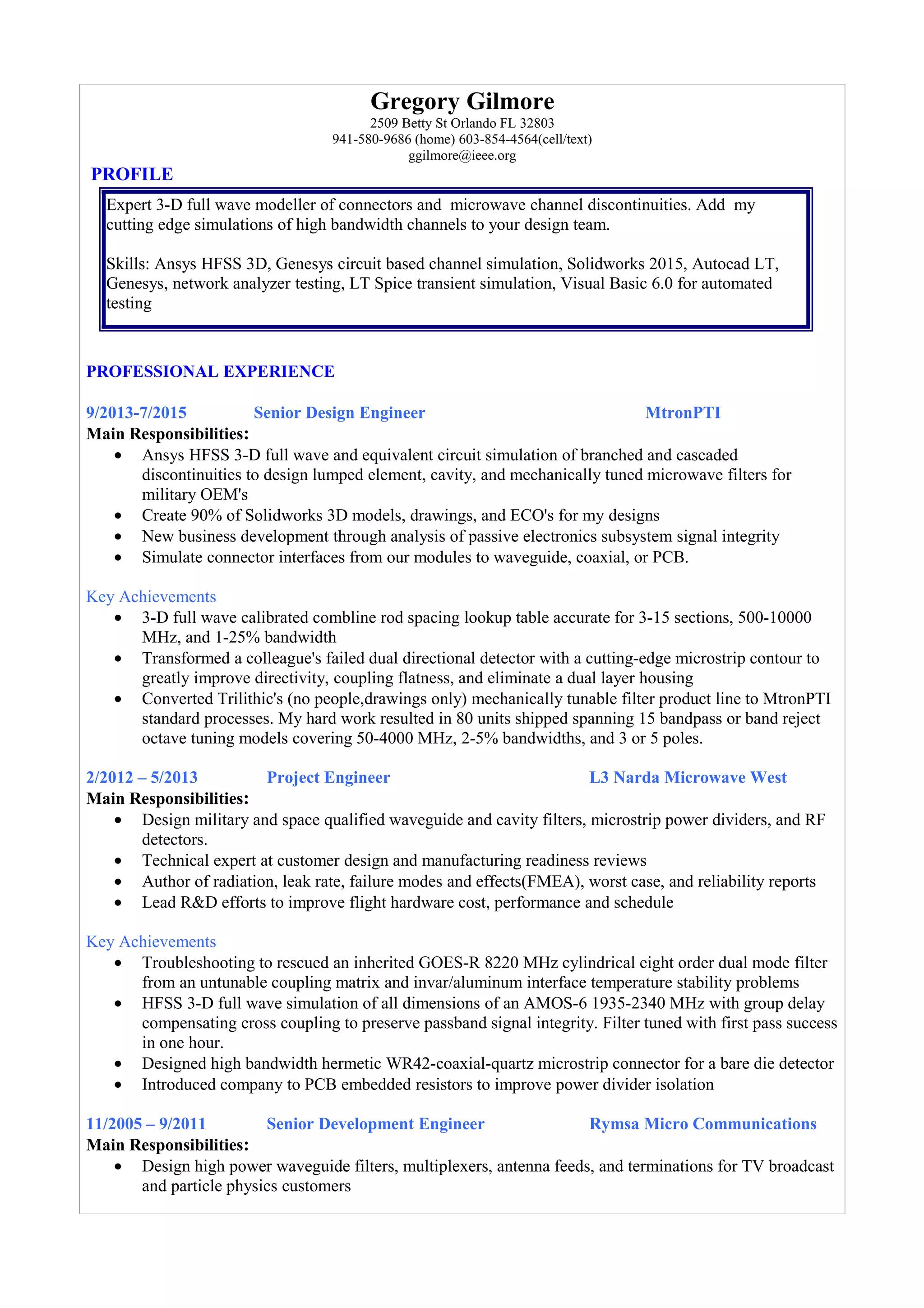 Greg Gilmore Modeling Engineer | PDF