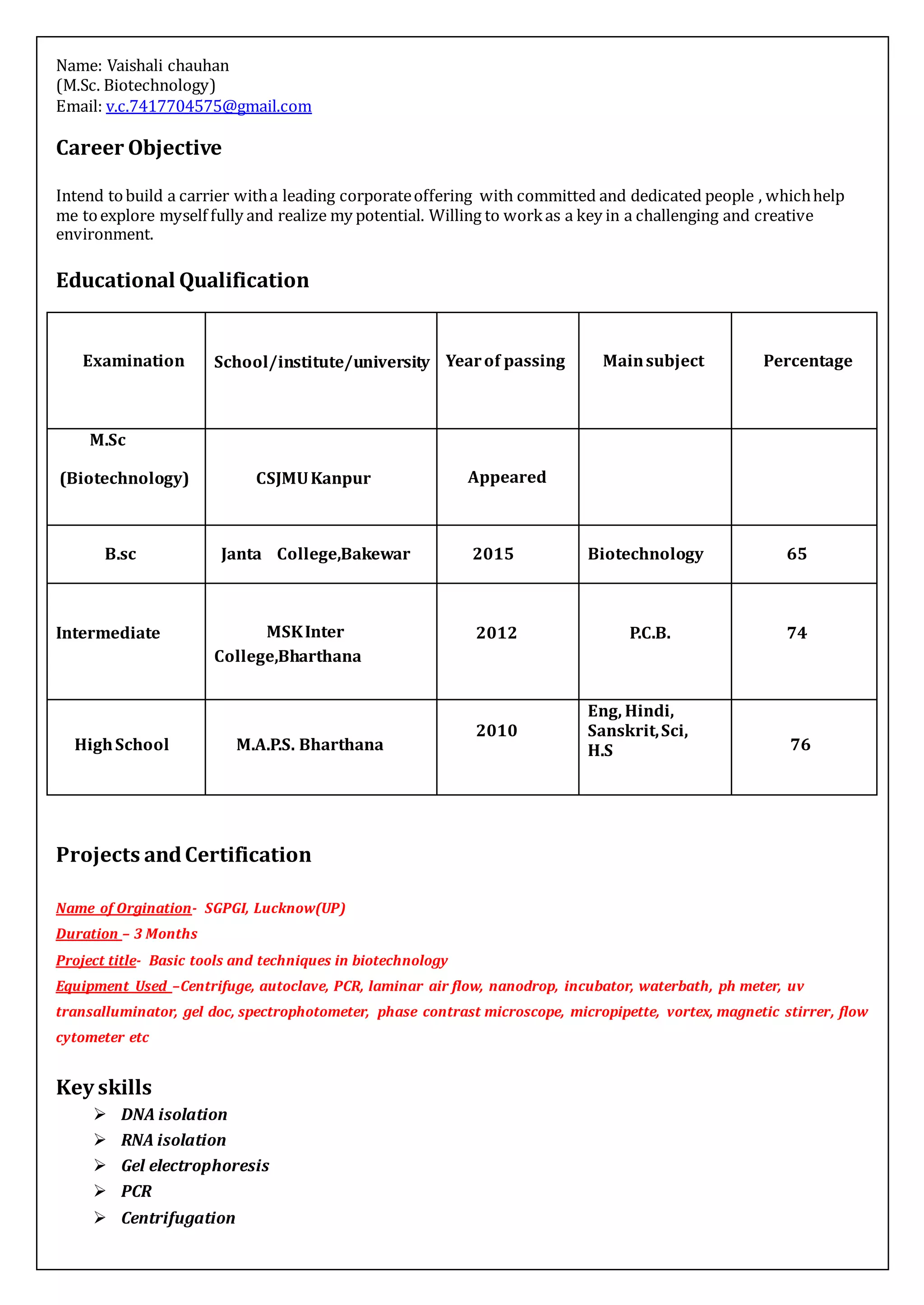 vaishali resume | DOCX