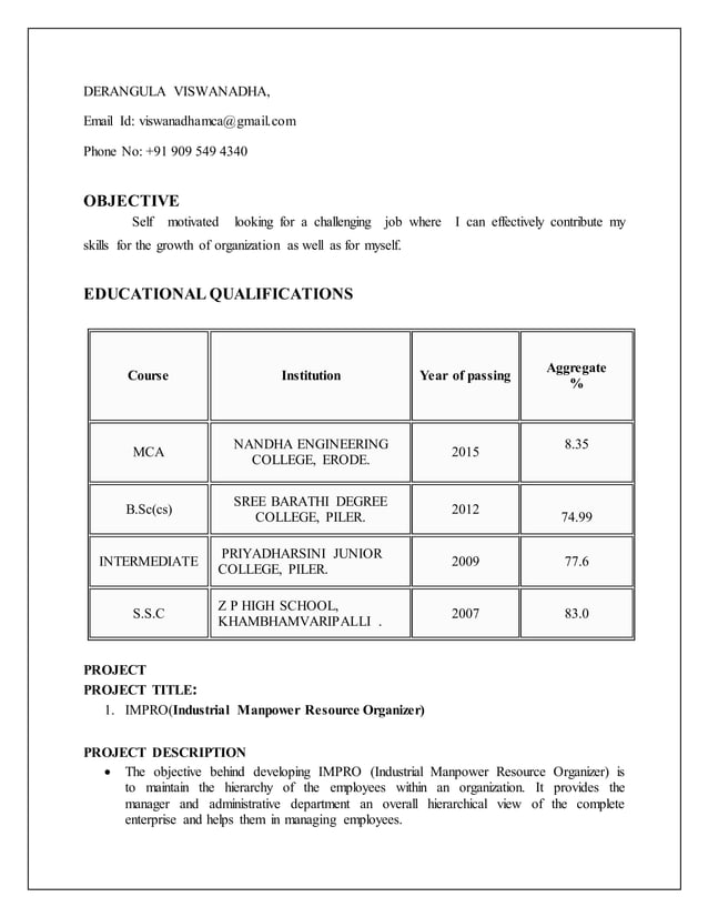 viswa resume | DOCX | Business | Business and Finance