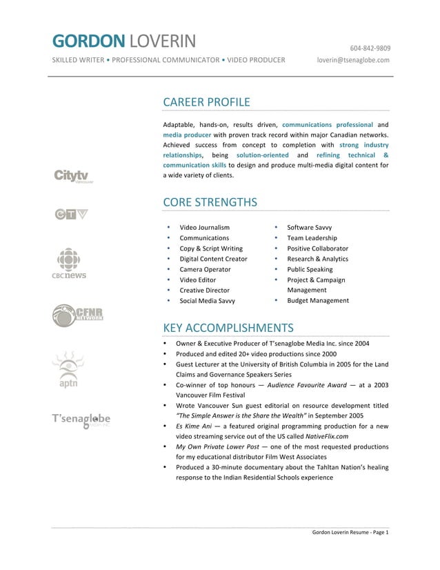 Gordon Loverin Resume | PDF | Video Production | Content Production