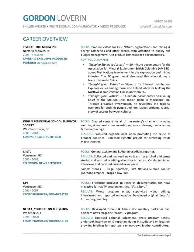 Gordon Loverin Resume | PDF | Video Production | Content Production