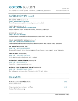 Gordon Loverin Resume | PDF | Video Production | Content Production