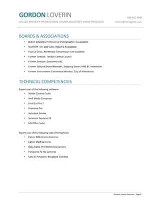 Gordon Loverin Resume | PDF | Video Production | Content Production