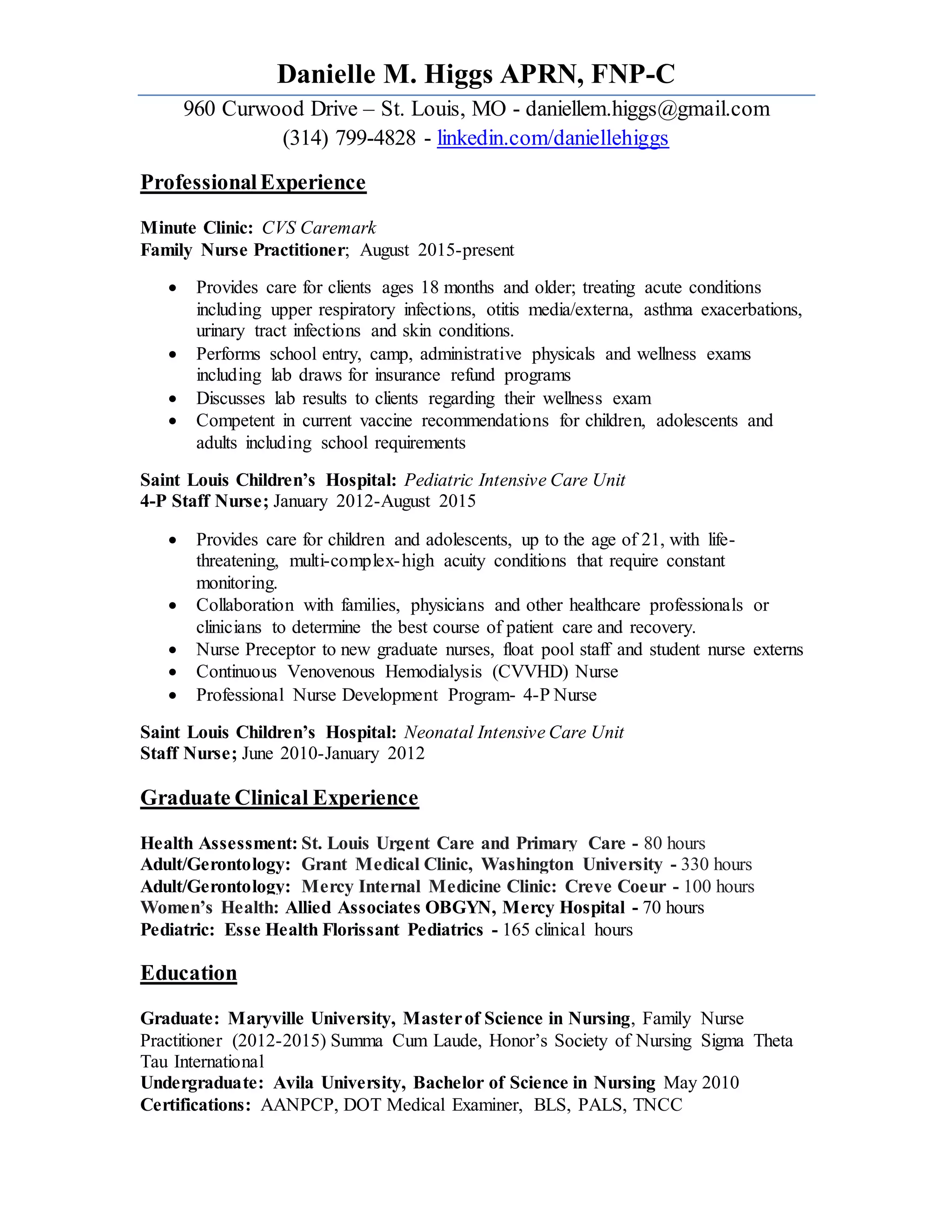 Danielle Higgs ARPN FNP-C Resume | DOCX