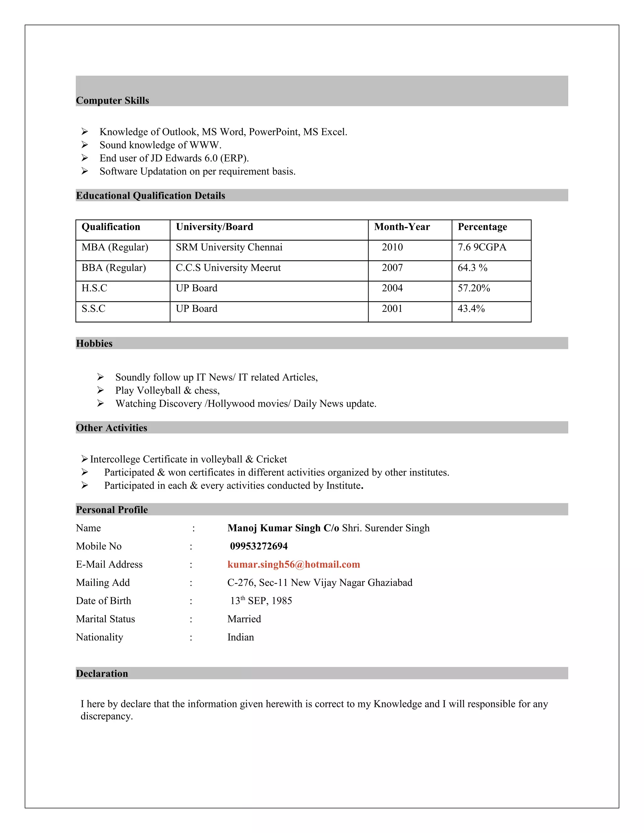 Manoj Updated cv | PDF