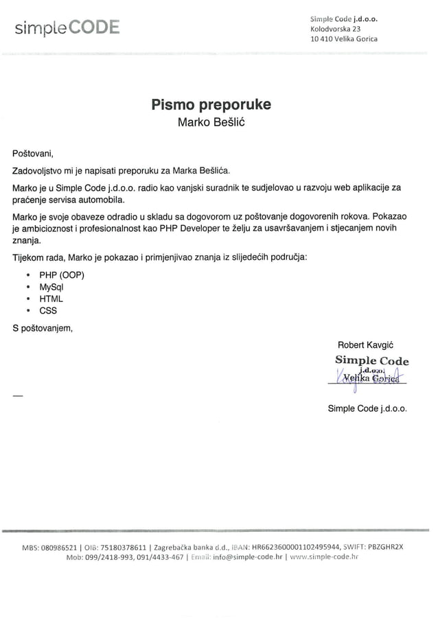 Pismo-Preporuke-SimpleCode | PDF