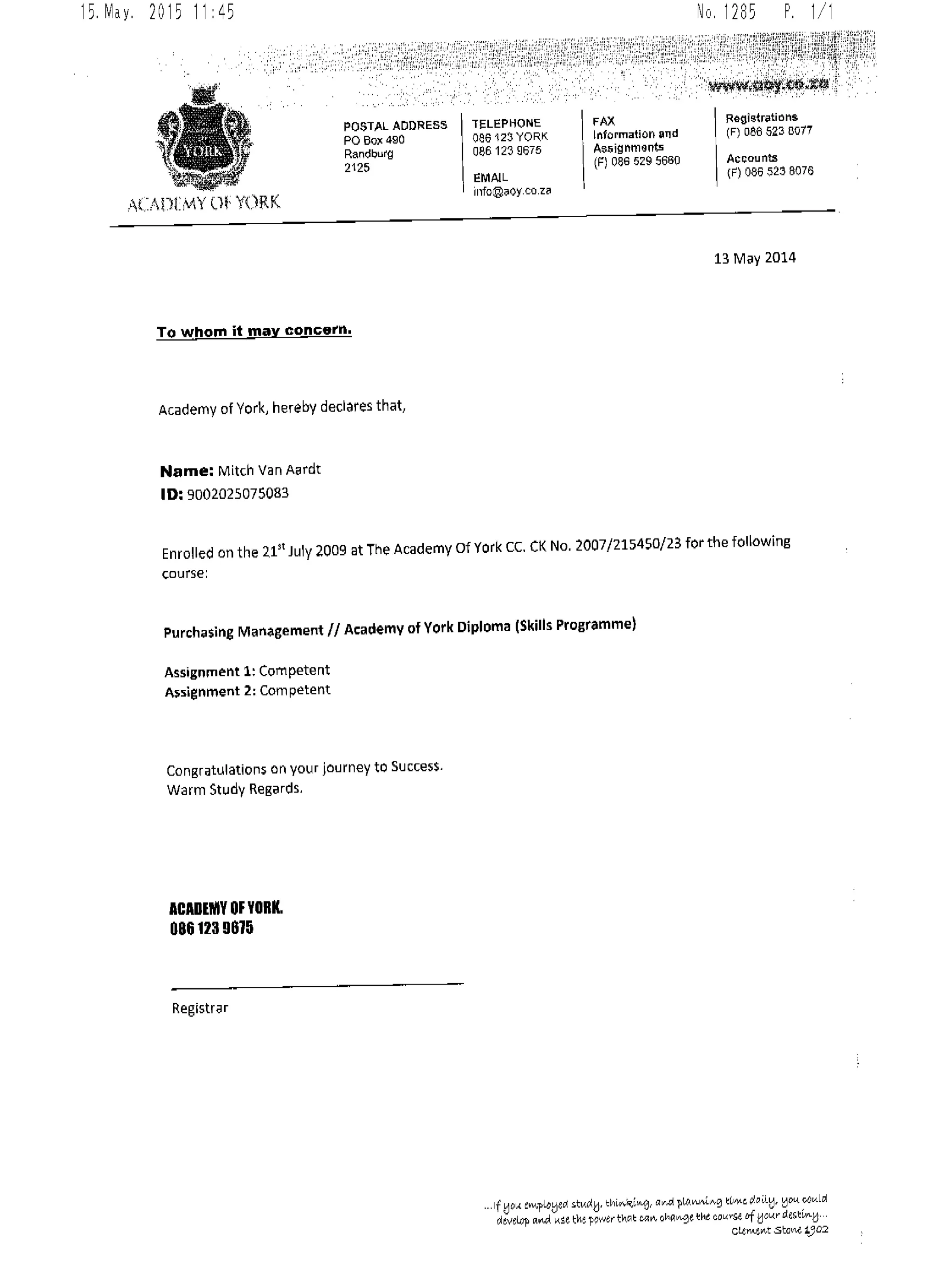 Academy of York Diploma certification | PDF