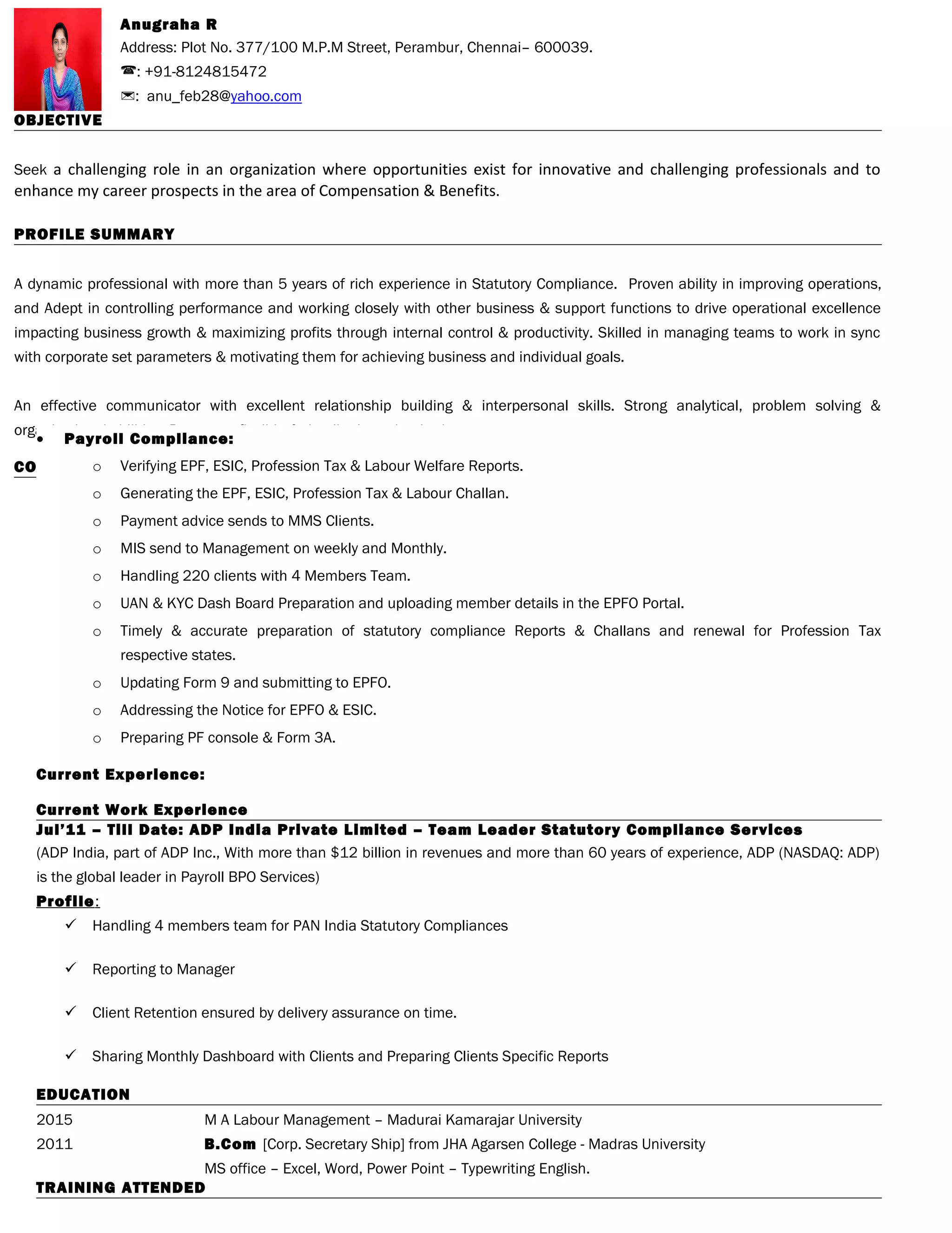 Anu Resume - Fina | PDF