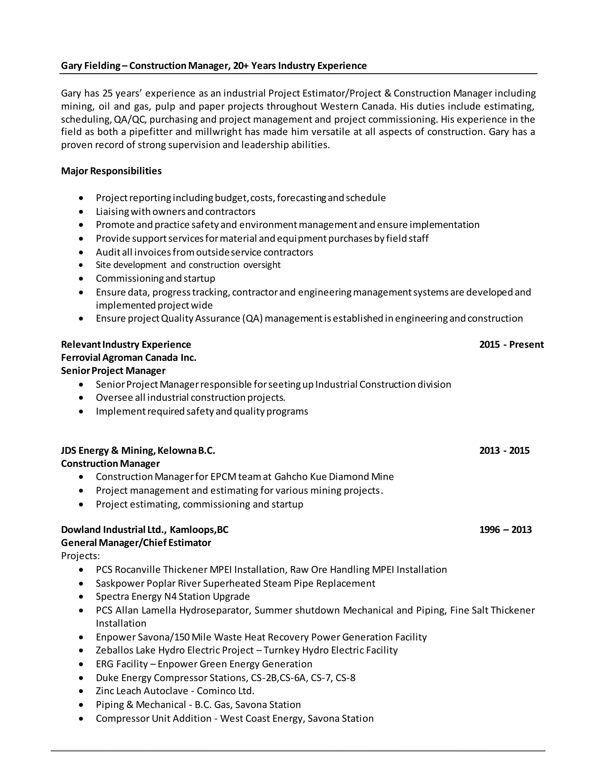 Fielding Gary CV August 2015 | DOCX