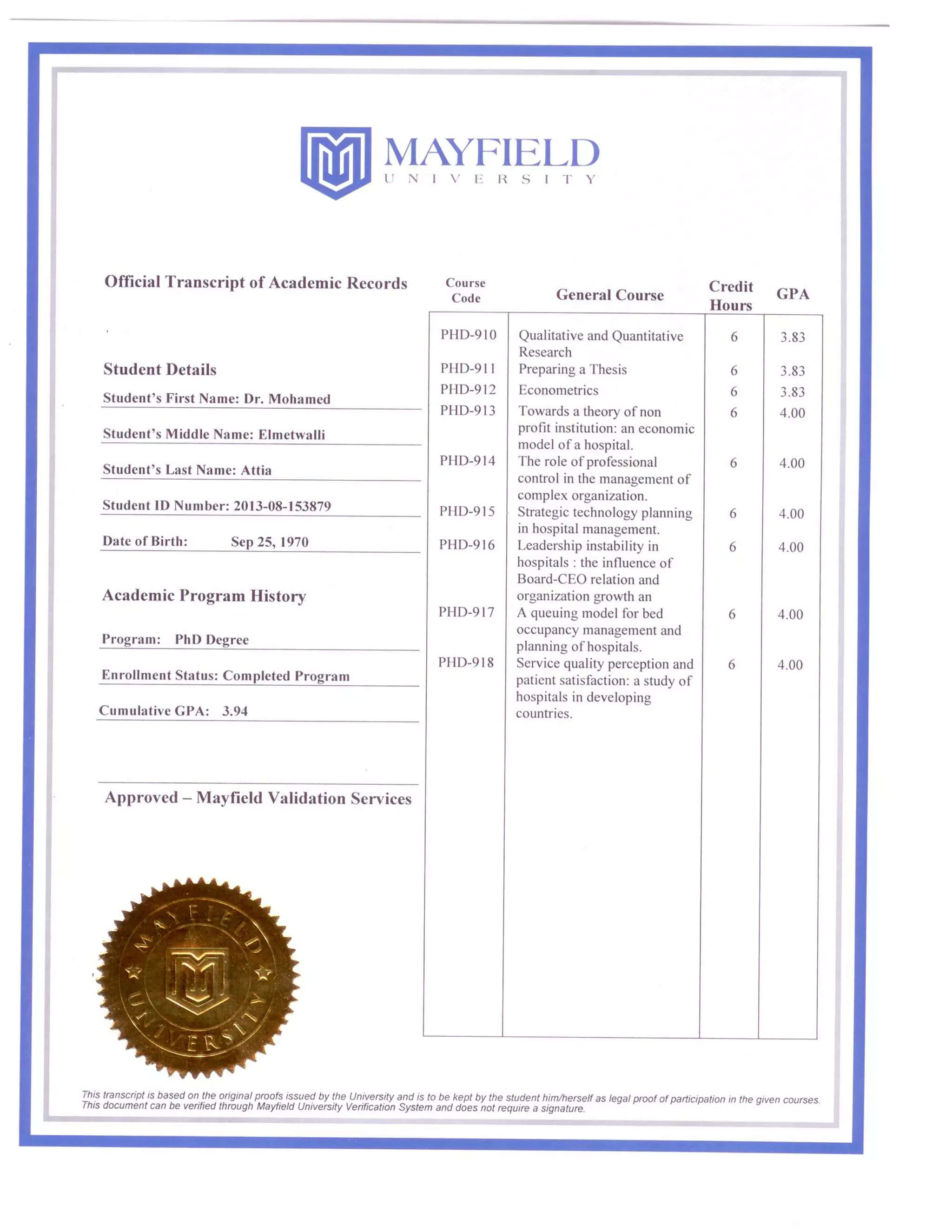 Official Transcript | PDF
