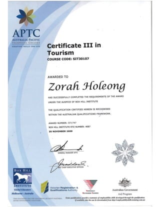 CERT03 -TOURISM APTC | PDF | Travel Locations | Travel