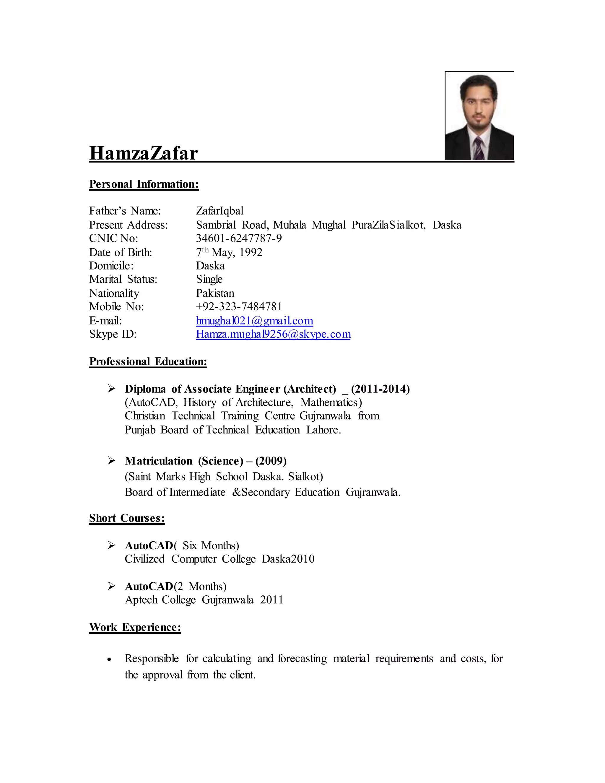 CV BY Hamza Zafar | PDF CV BY Hamza Zafar | PDF