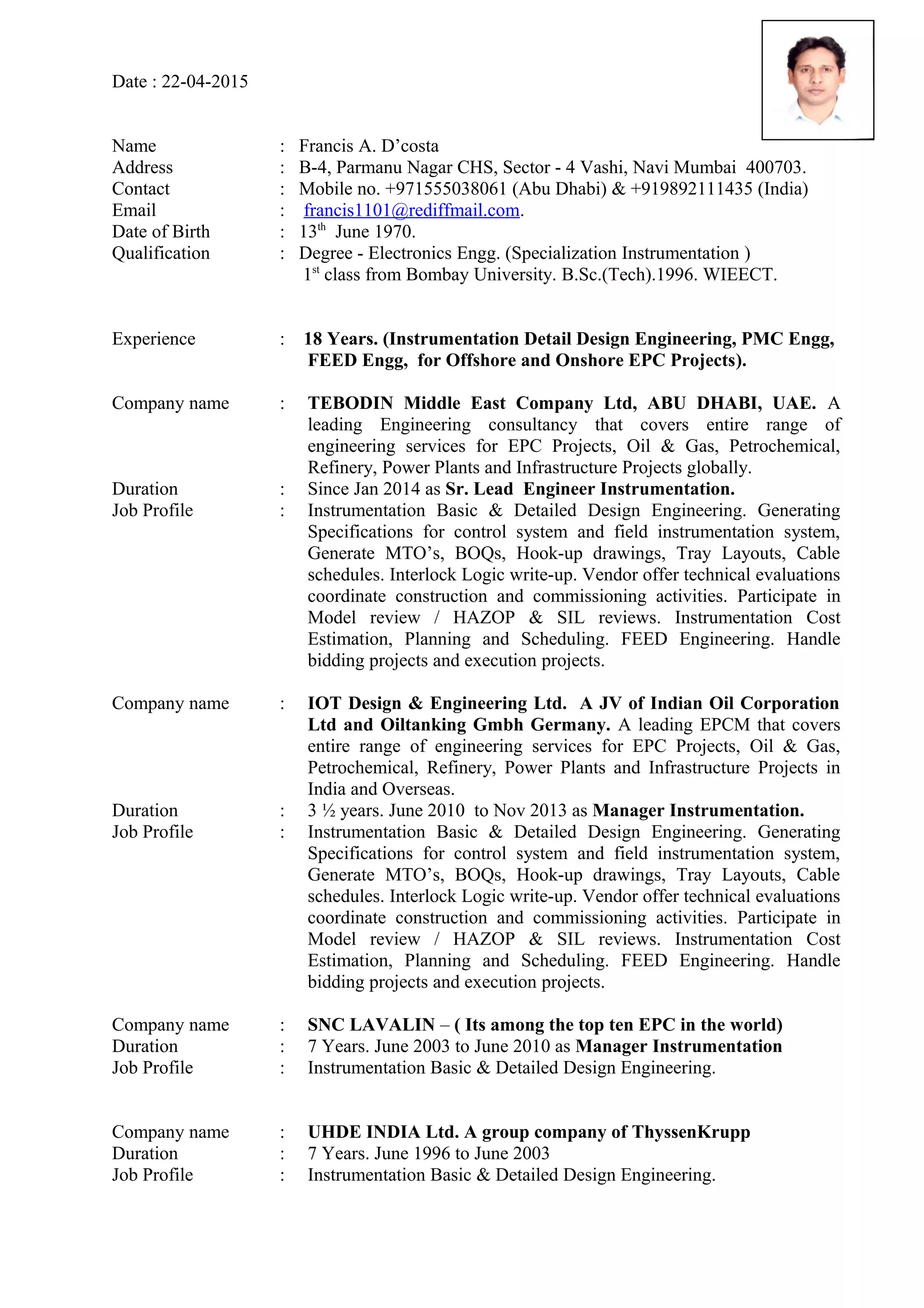 Francis resume | DOC | Civil Engineering Industry | Industries