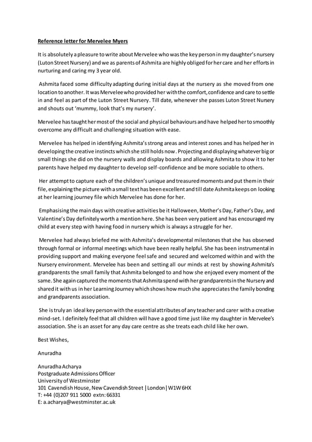 Reference letter for Mervelee Tomlinson - Ashmita Mum | DOCX