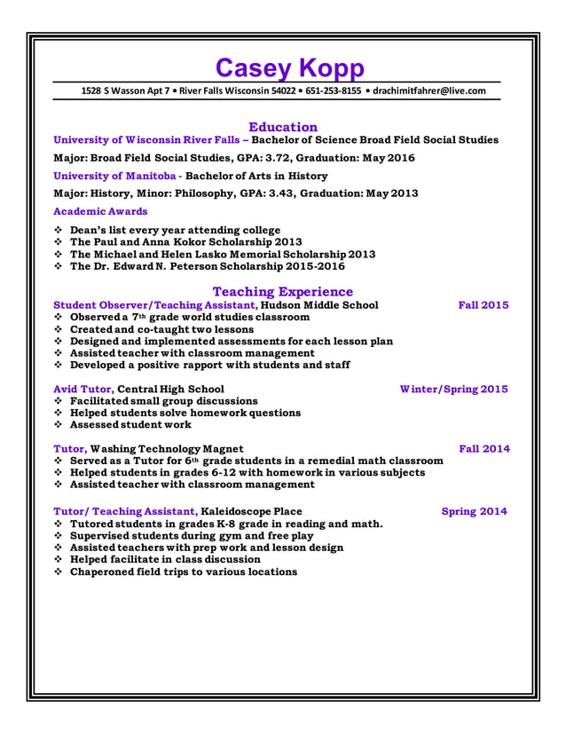 Casey Kopp education resume1 | DOCX