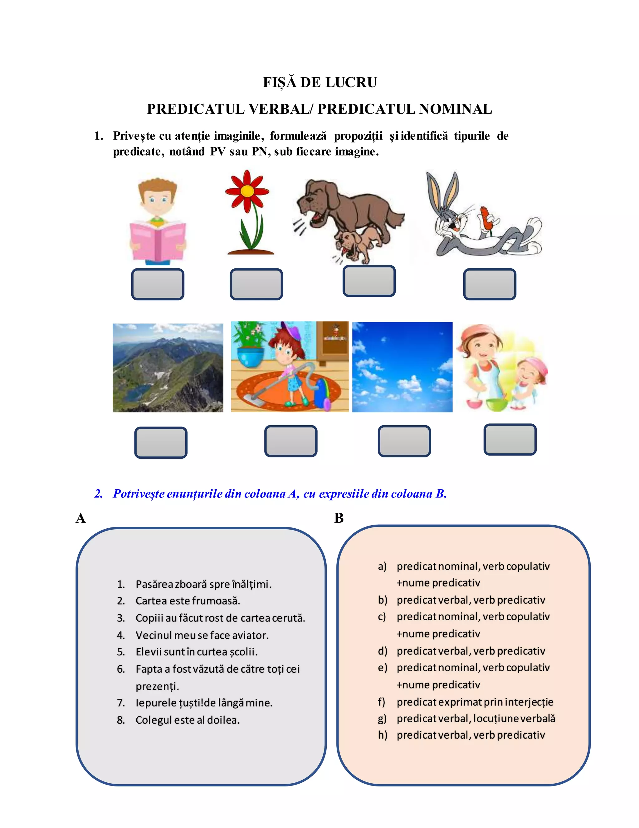 predicatul verbal si predicatul nominal- fisa de lucru | DOCX