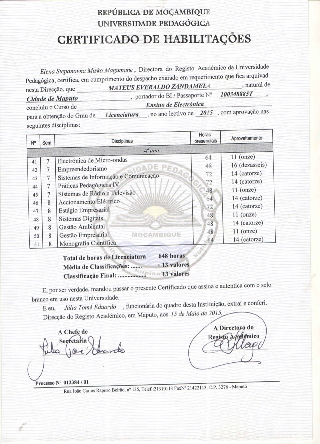 certificado de licenciatura
