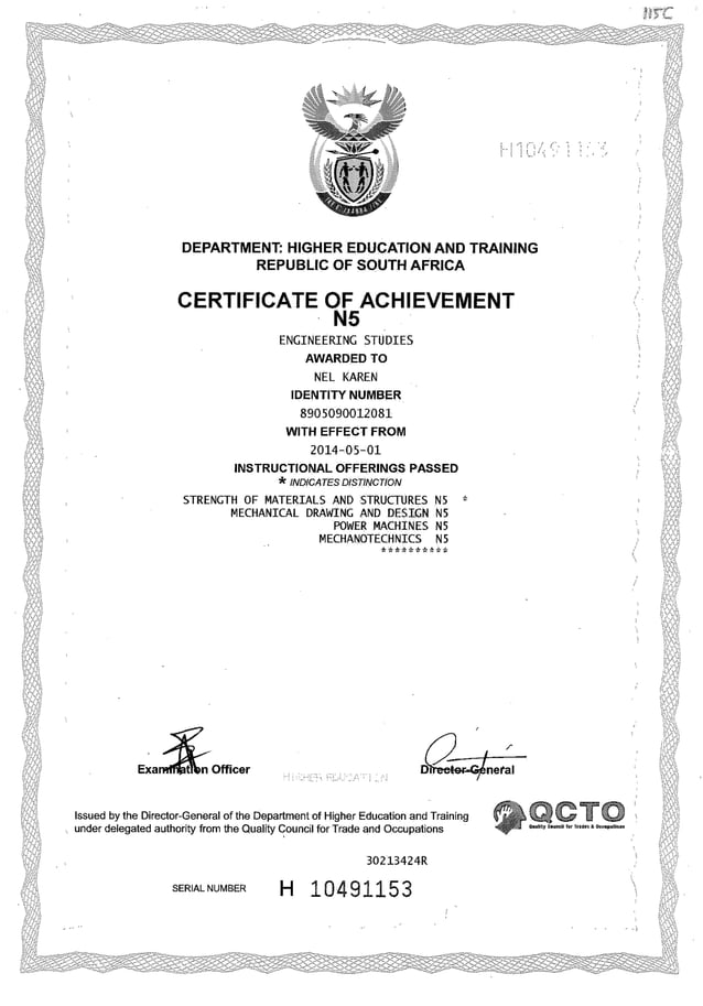 N5 Mechanical Engineering certificate | PDF
