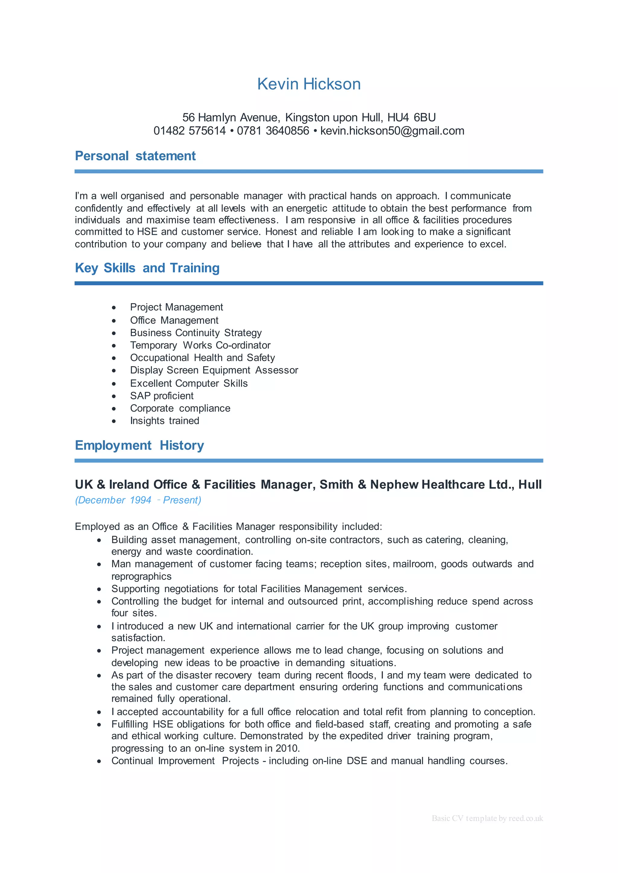 Kevin Hickson CV 2015 | DOCX