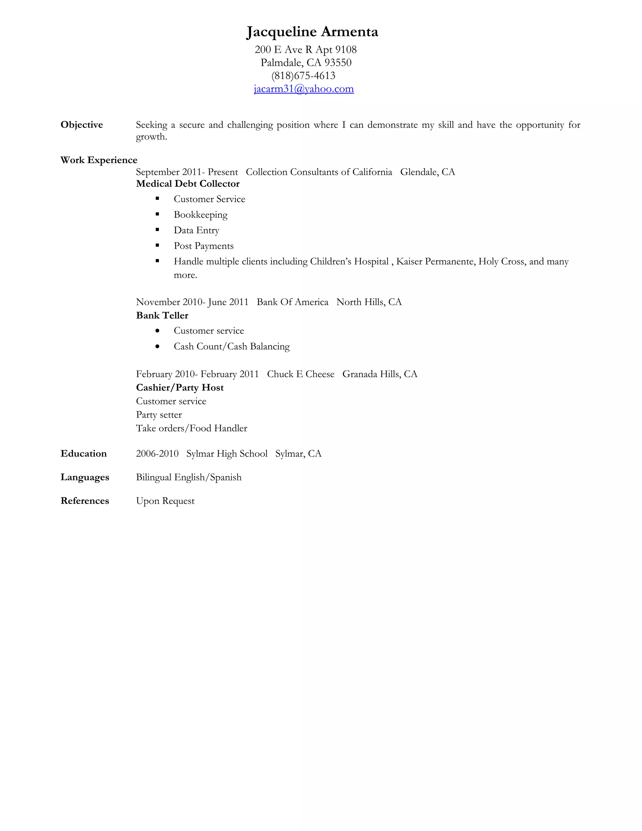 Jackie's Resume | DOC