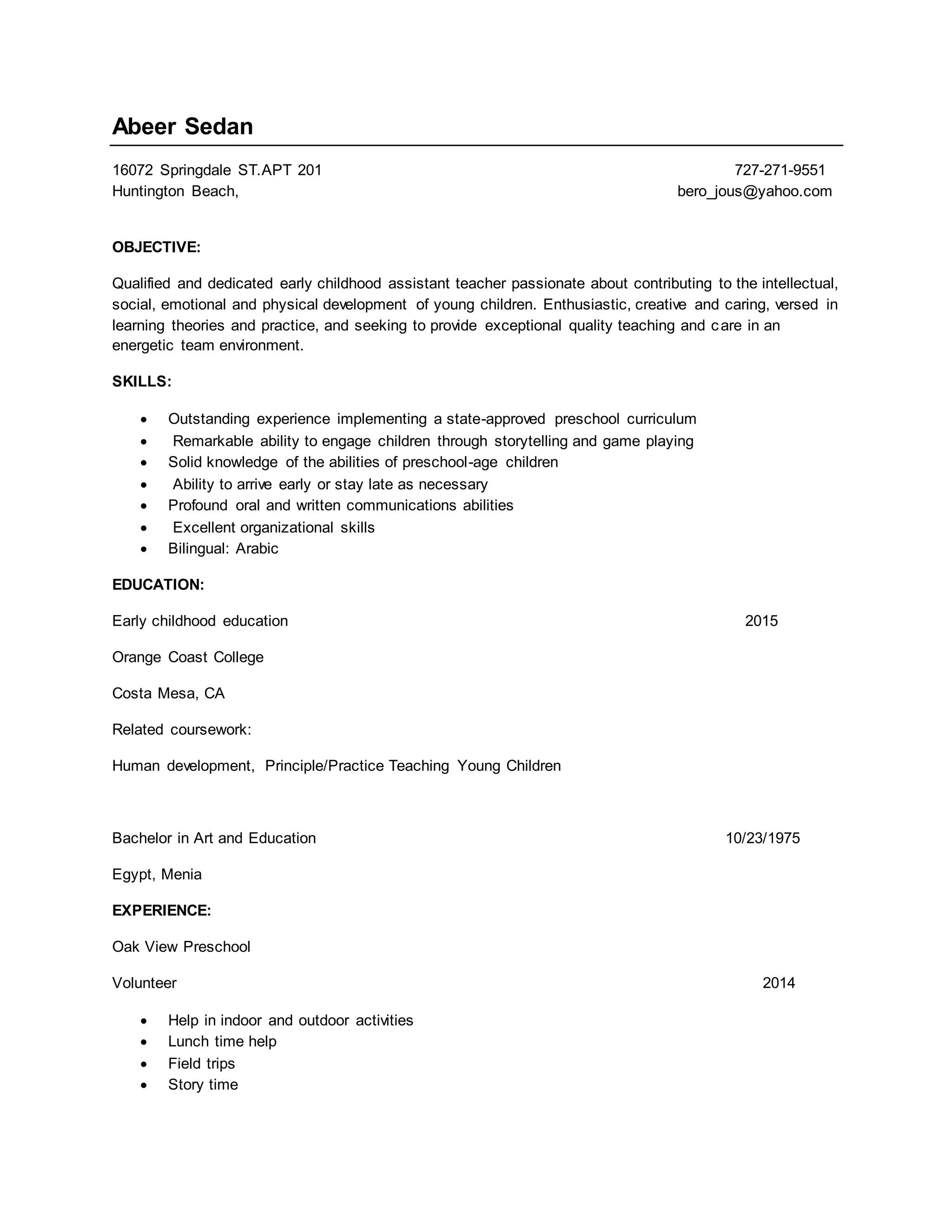 Abeer Sedan's Resume | PDF