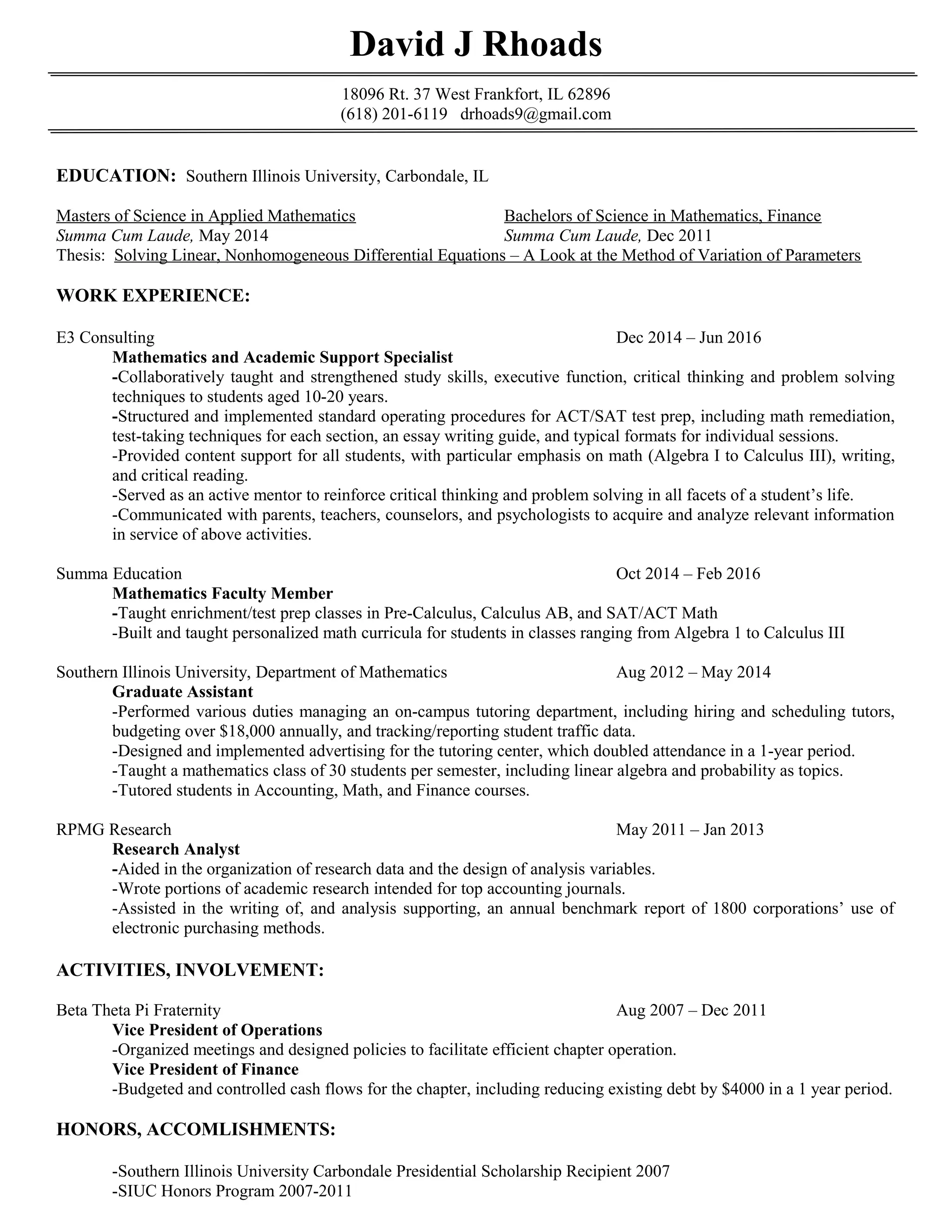 David Rhoads Resume | DOC
