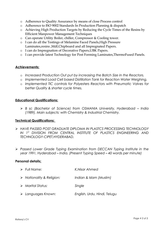 CV NISAR AHMED | PDF