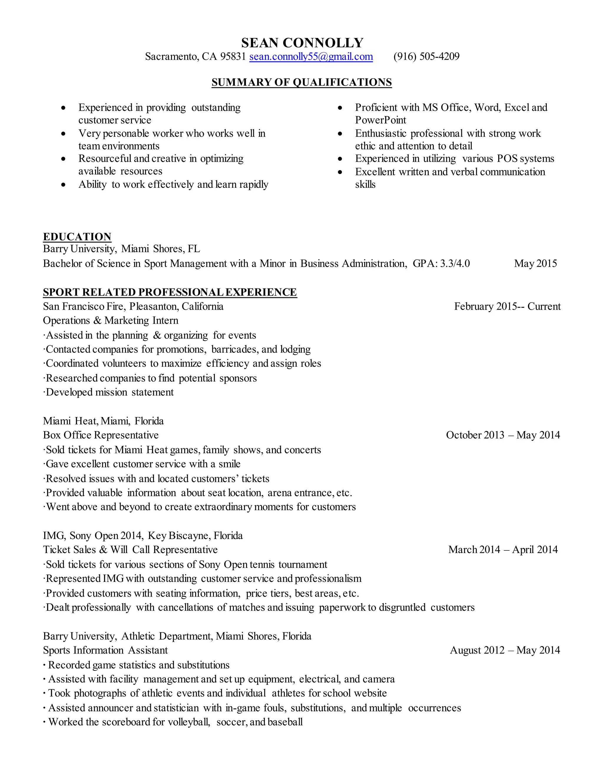 SeanConnolly_Resume | DOCX | College Sports | Sports