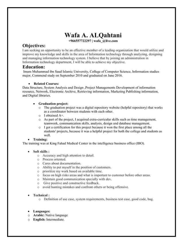 Wafa A's CV | PDF