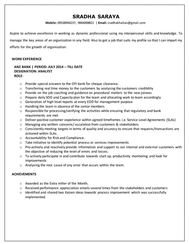 Sradha Saraya_Analyst_2 Yrs Exp_Resume | DOCX