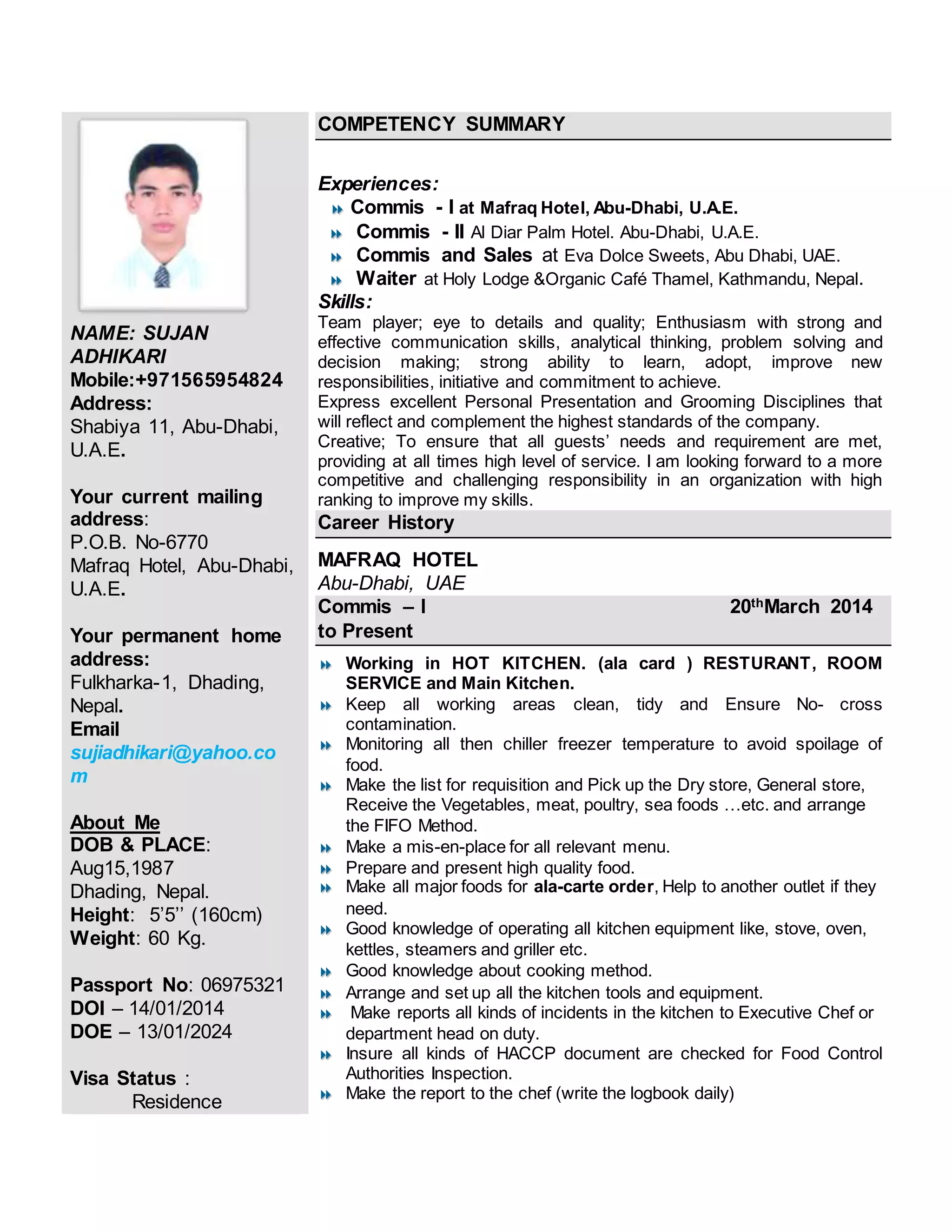 Sujan cv from Mafraq hotel | PDF